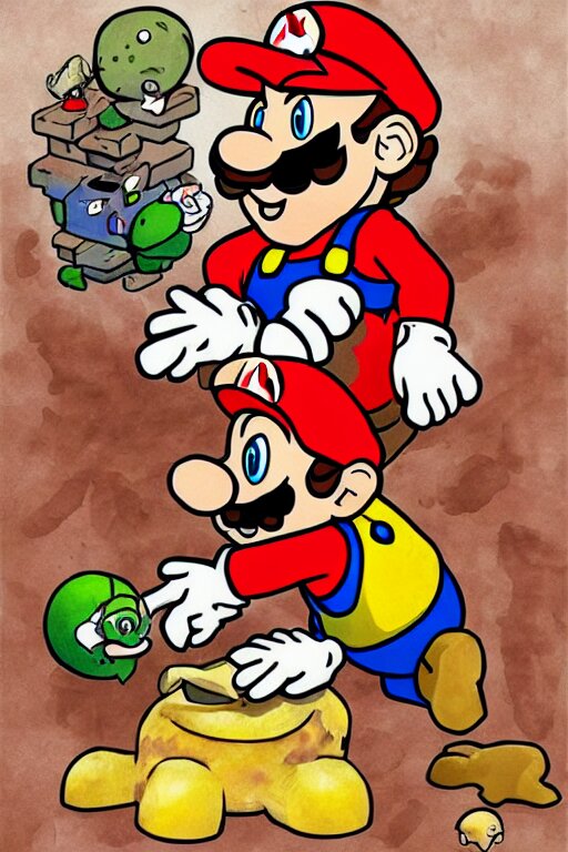 Lexica - Mario eating toad from its head parodying saturn devouring his ...