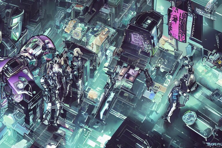 Lexica - A cyberpunk illustration of a group of female androids in ...