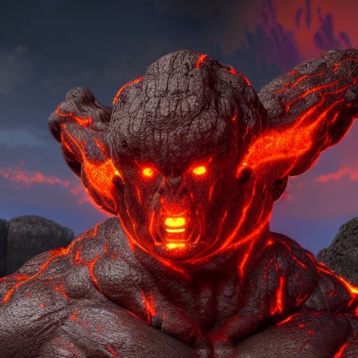 Lexica - A large, muscular, standing, humanoid, lava rock, magma, fire ...
