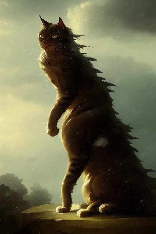Lexica - Baroque oil painting of a giant cat as a hurricane typhoon ...