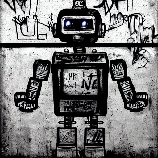 Lexica - Chappie robot color graffiti, black and white zef design ...