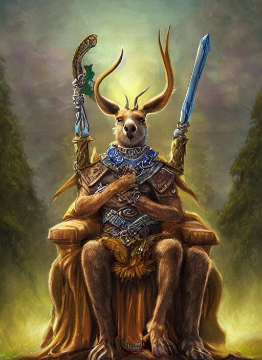 Lexica - Kangaroo king wearing a crown on his throne, dndbeyond, bright ...
