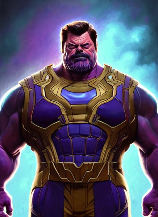 Lexica - Portrait of nick offerman as thanos, muscular! fantasy, intricate, elegant, highly ...