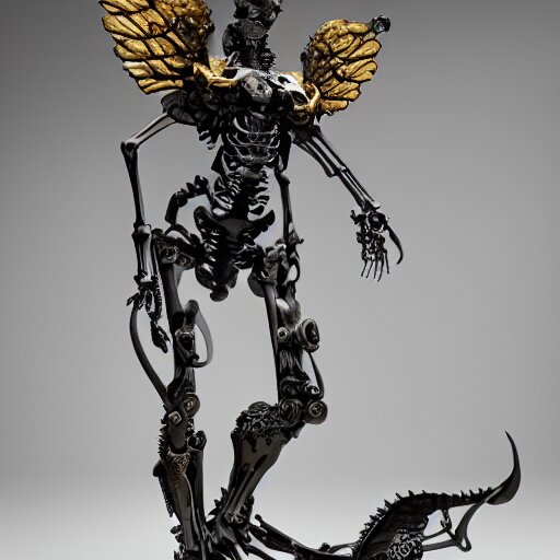 Lexica - Carved black marble mechanical skeleton wearing hardsurface ...