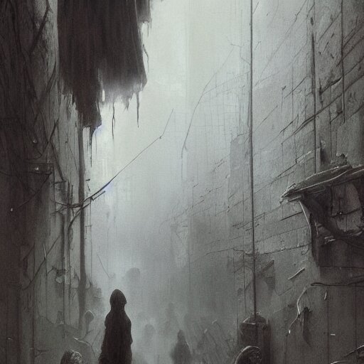Lexica - Dark alley full of homeless children, somber, by beksinski and ...