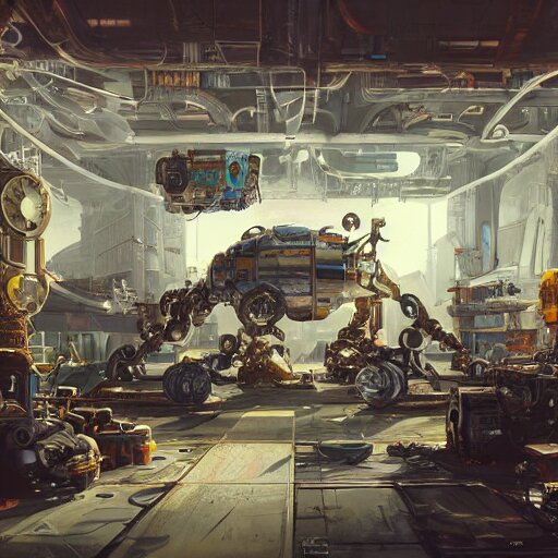 Lexica - The inside of a futuristic mechanic spaceshop coc, highly ...