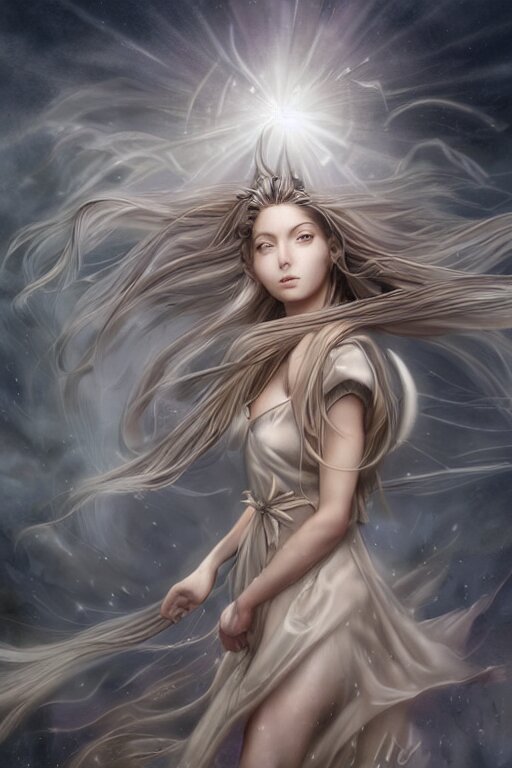 Lexica - Belldandy ah my goddess! casts a magical spell, windy floating ...