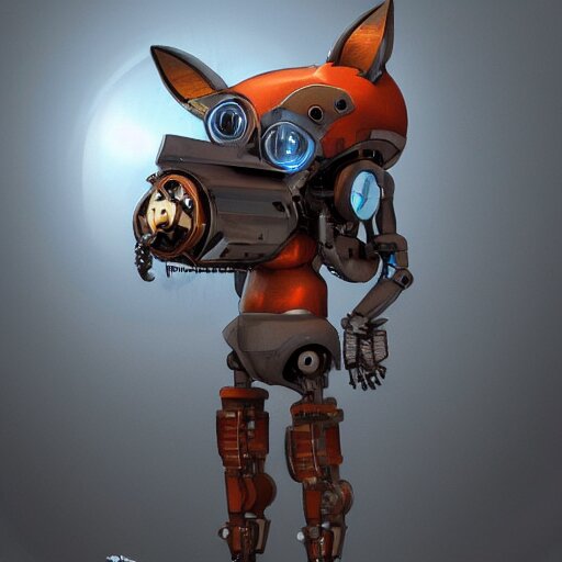 mechanical fox with robo tech, apocalyptic elements, art render ...