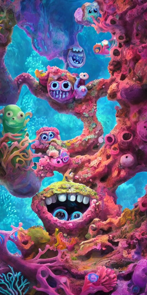 Lexica - Of a colorful under water cave with strange cute friendly ...