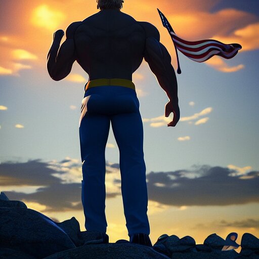 Lexica - Muscular Donald Trump standing on a mountain and holding the ...