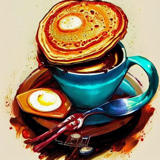 Lexica - A pancake ,coffee, breakfast, colorful, digital art, fantasy ...