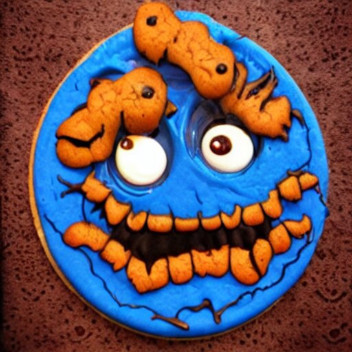 demonic cookie monster, evil, portrait, scary, creepy. detailed ...