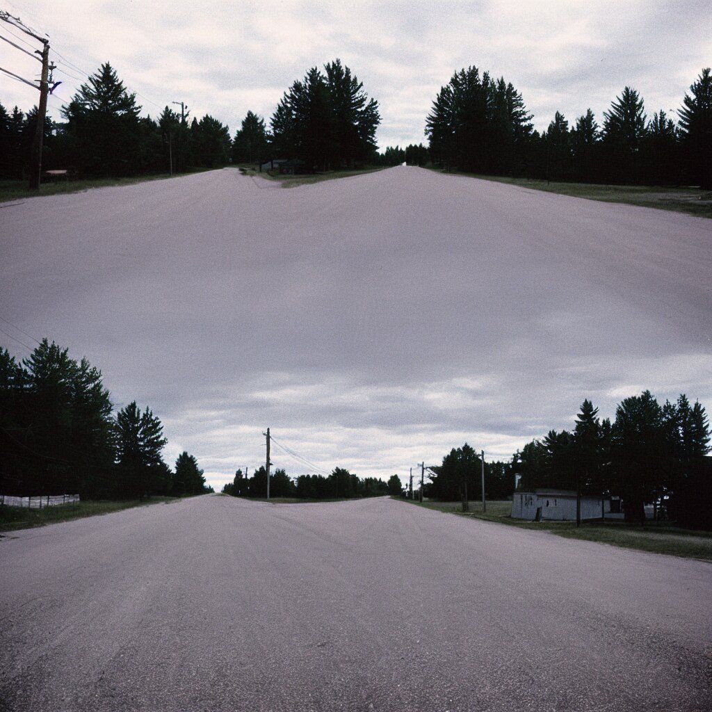 Lexica - A disposable camera picture of an empty street in a small ...
