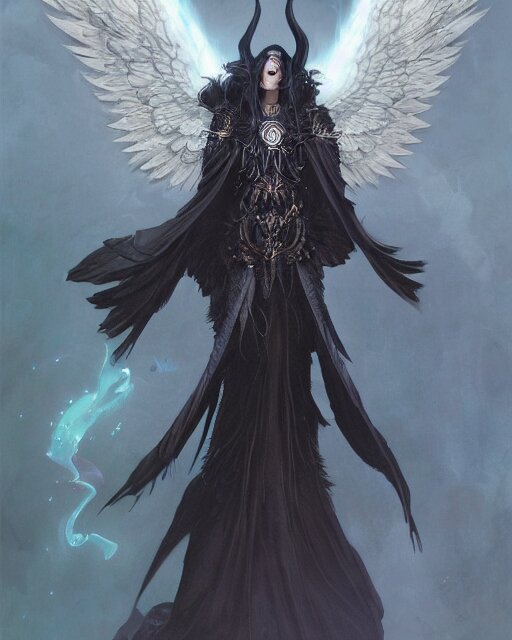 Lexica - Character portrait of a raven angel of night with iridescent ...