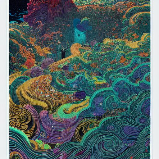 hyperdetailed swirling line art Victo Ngai, Kilian Eng vibrant c ...