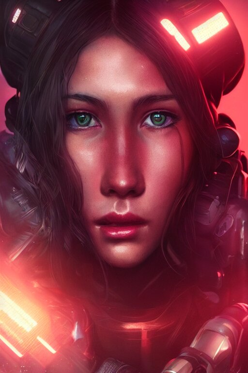 Lexica - Beautiful close - up portrait of a cyborg mercenary girl, art ...