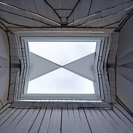 Lexica - Looking up at roof skylight with led strip light surround ...