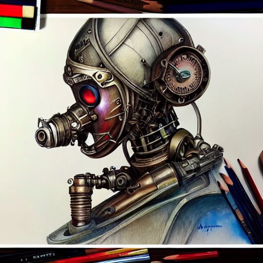 Lexica - Hyper realistic pencil drawing of a steampunk robot , water ...