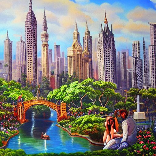 Lexica - People enjoying a beautiful city of the future in harmony with ...