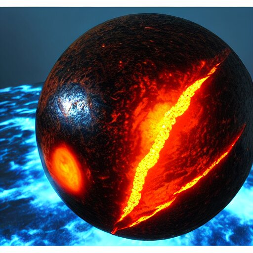 a sphere of molten core, melting sphere, glowing magma sphere, l ...