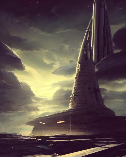 Lexica - A wide shot of a starship in space with devil's tower ...