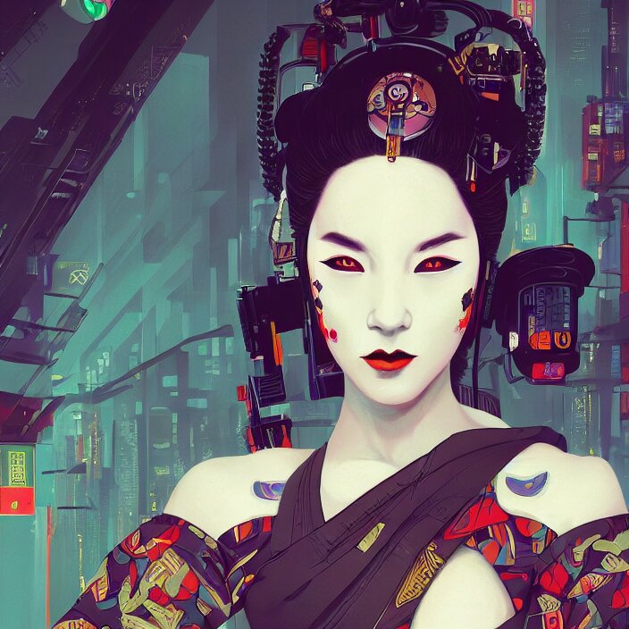 Lexica - A beautiful painting of a cyberpunk geisha by malika favre, in ...