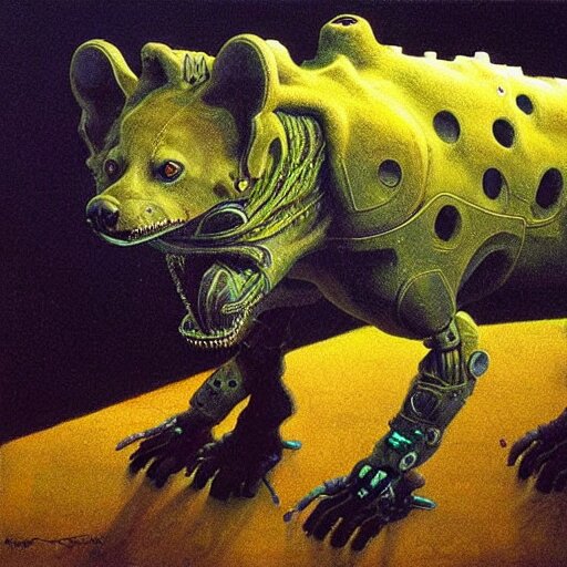 hyena robot, cyberpunk, highly detailed quadrupedal cyborg, beks ...