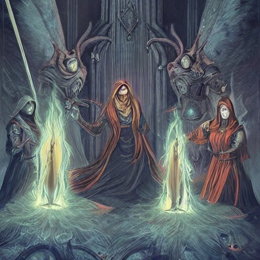 female acolytes using demonic summoning circle to summon a demon ...