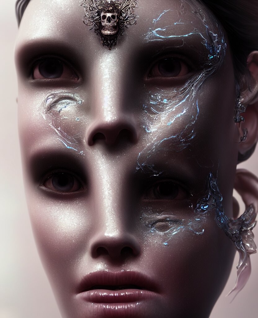 Lexica - Goddess close-up face portrait. with melting bioluminescent ...