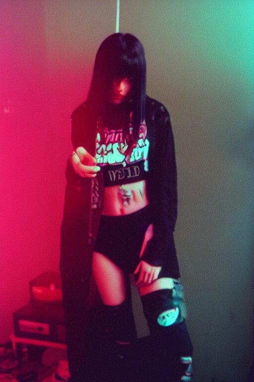 Lexica - Agfa vista 4 0 0 photograph of a cluttered 9 0 s teenager girl in goth punk rock ...