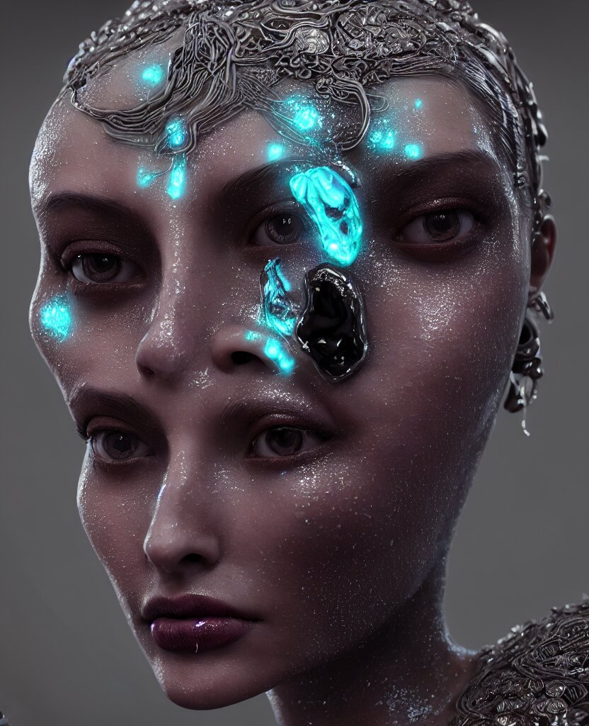 Lexica - Goddess close-up face portrait. with melting bioluminescent ...