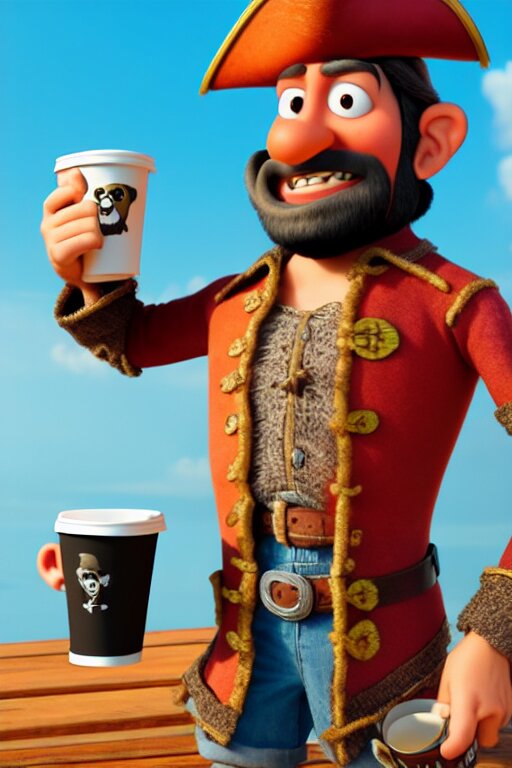 Lexica - Portrait of the pirate blackbeard holding a cup of coffee ...