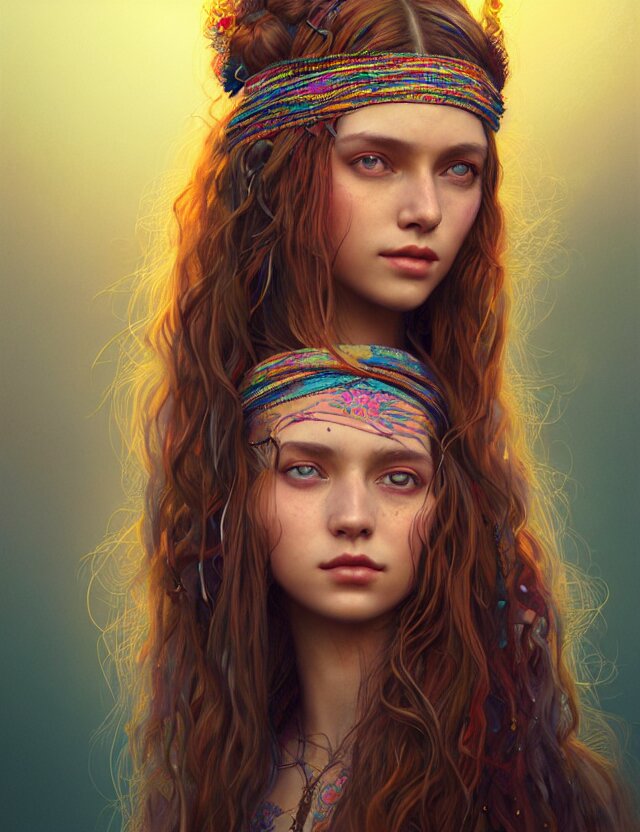Lexica - Portrait of a young woman wearing boho clothing, hippie girl ...