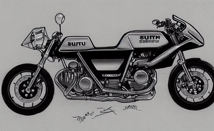 Lexica - 1 9 8 0 s suzuki sports motorcycle concept, sketch, art,