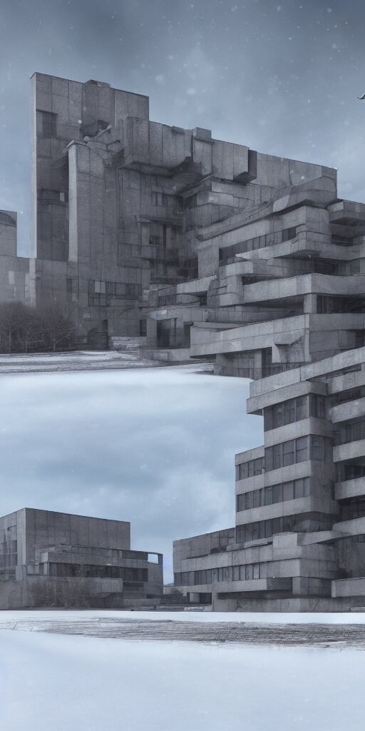 Lexica - Brutalist architecture, hyperrealistic rendering, 4 k, tyndall effect, snow day ， ultra ...