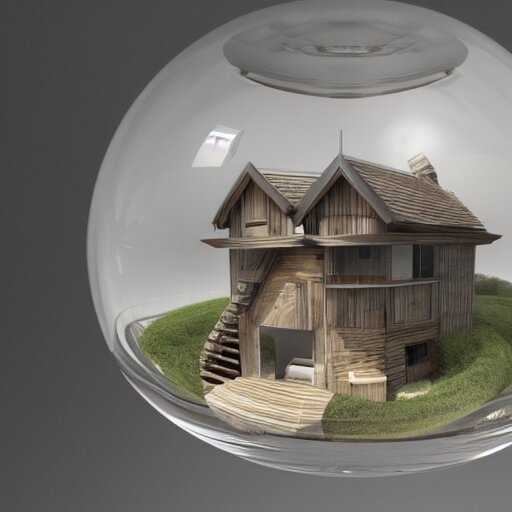 mini house inside crystal ball octane render hyperdetailed, - Arthub.ai