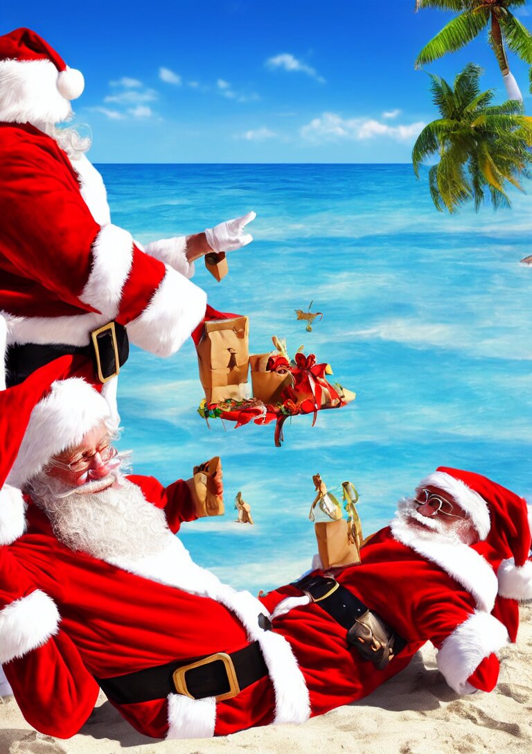 Lexica - Santa claus sunbathing on the beach, 3d rendering of photo ...