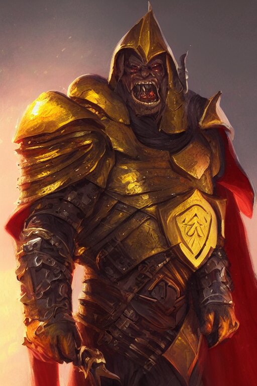 Lexica - Orc in golden armour and black cape with hood, d & d, fantasy ...