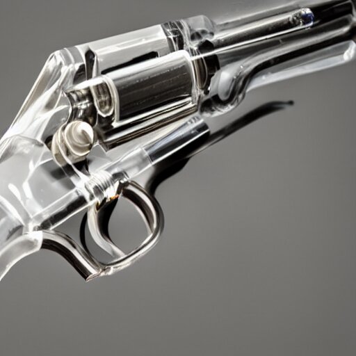 Lexica - Mangum revolver entirely made out of glass, transparent.