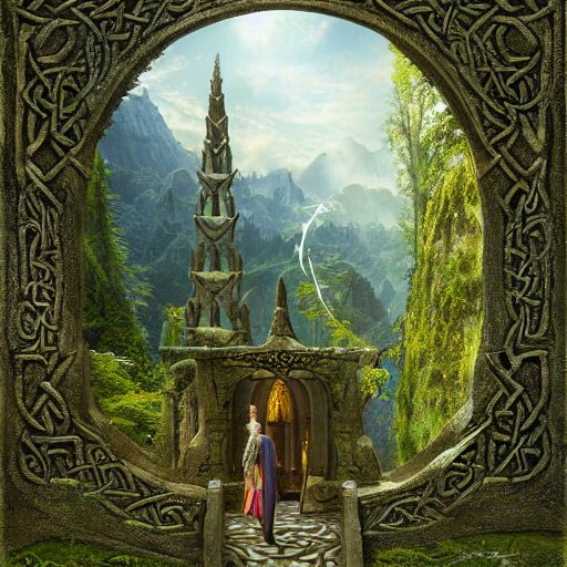 a beautiful and highly detailed matte painting of an elven templ ...
