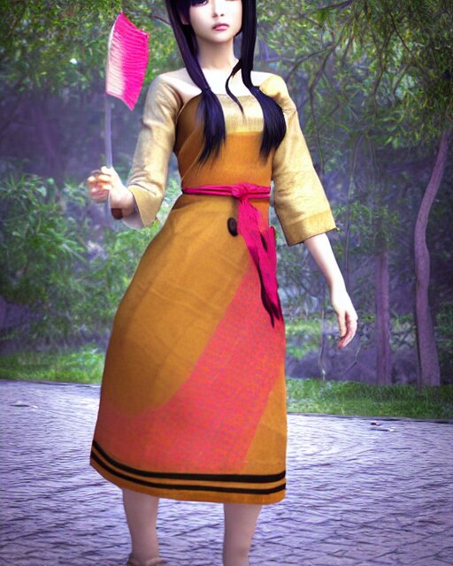 render as a very beautiful daz 3d anime aiko girl, wearing assam ...