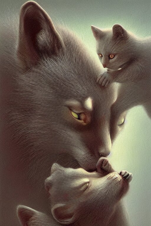 Lexica - Painting of hybrid between baby cat & baby wolf, intercrossed ...