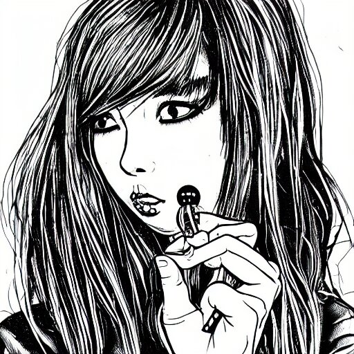 Lexica - Line art drawing of a punk girl blowing a bubble. artstation