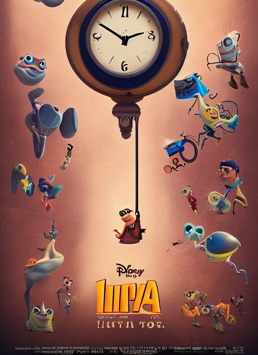 a poster of a pixar's movie about clocks, high definition, trend ...
