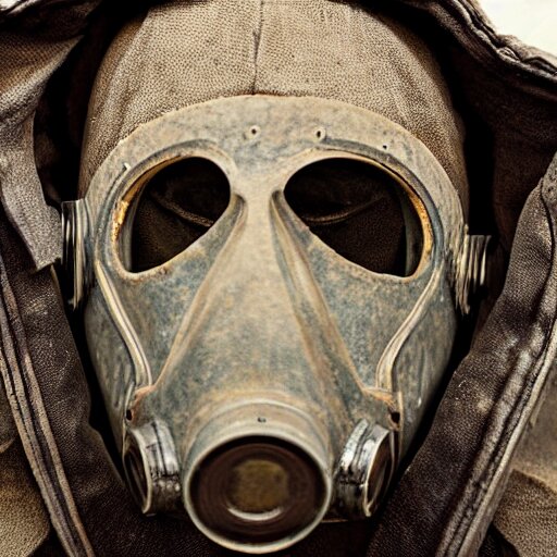 Lexica - Close up front facing gas mask, striking photograph