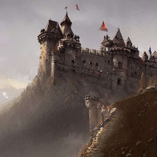 Lexica - Large medieval castle on top of a mountain, artstation, jakub ...