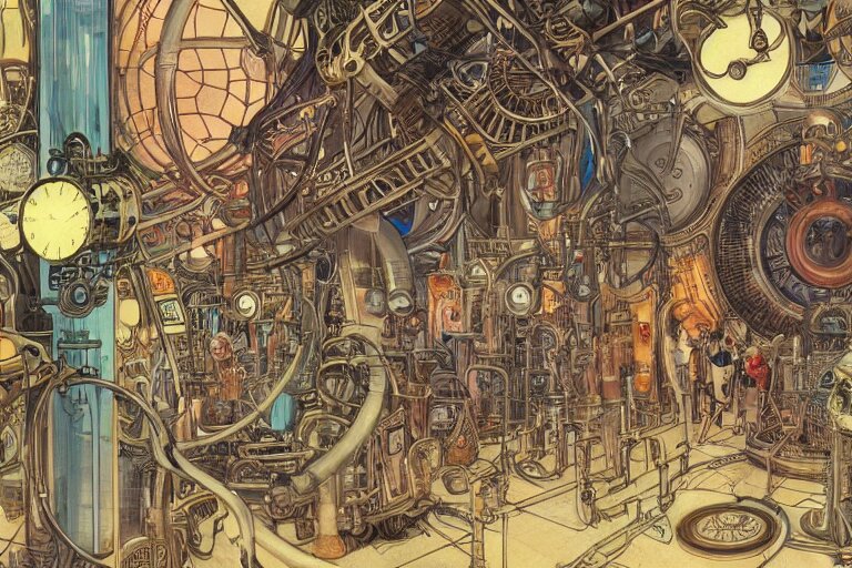 Lexica - Close up view on steampunk lab with big vapor tubes and ...