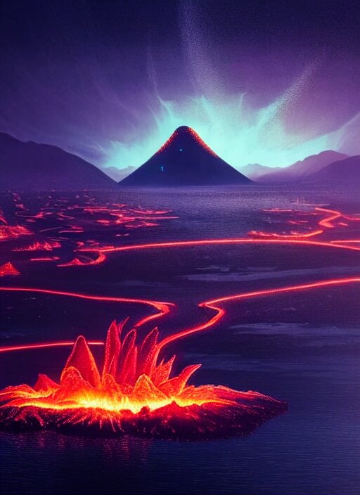Lexica - Night fantasy landscape with abstract mountains and island on ...