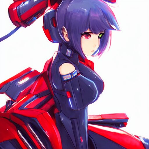 Lexica - Digital anime art, cute mech girl wearing a red mech suit and ...