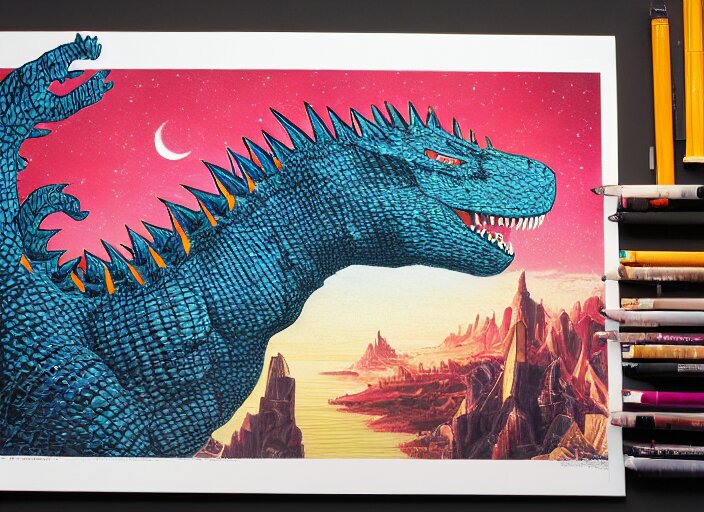 Lexica - Godzilla posing for a school picture, religious painting ...